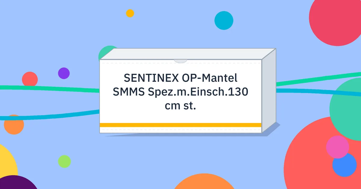 Symbolbild: Packung mit der Aufschrift SENTINEX OP-Mantel SMMS Spez.m.Einsch.130 cm st. (PZN 03163582) – Verfügbarkeit und Bezug in Apotheken in Frankfurt am Main