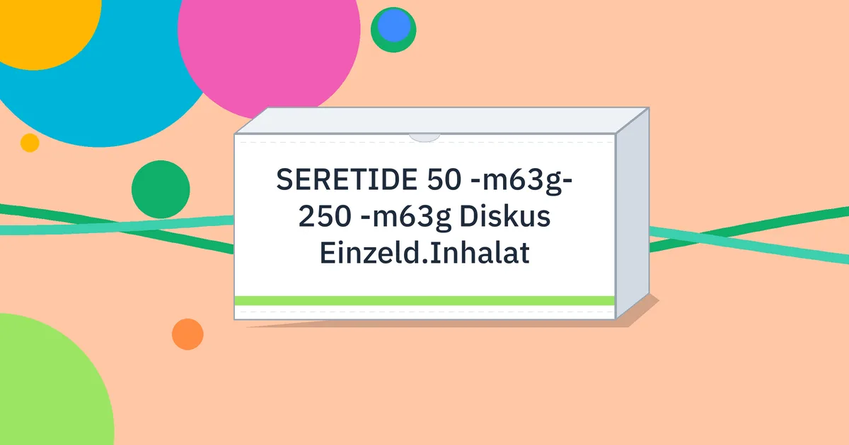 Symbolbild: Packung mit der Aufschrift SERETIDE 50 -m63g-250 -m63g Diskus Einzeld.Inhalat (PZN 06815921) – Verfügbarkeit und Bezug in Apotheken in Frankfurt am Main
