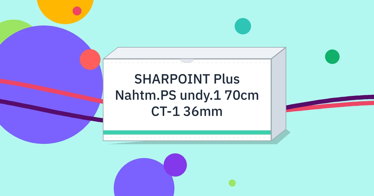 Symbolbild: Packung mit der Aufschrift SHARPOINT Plus Nahtm.PS undy.1 70cm CT-1 36mm (PZN 17995820) – Verfügbarkeit und Bezug in Apotheken in Frankfurt am Main