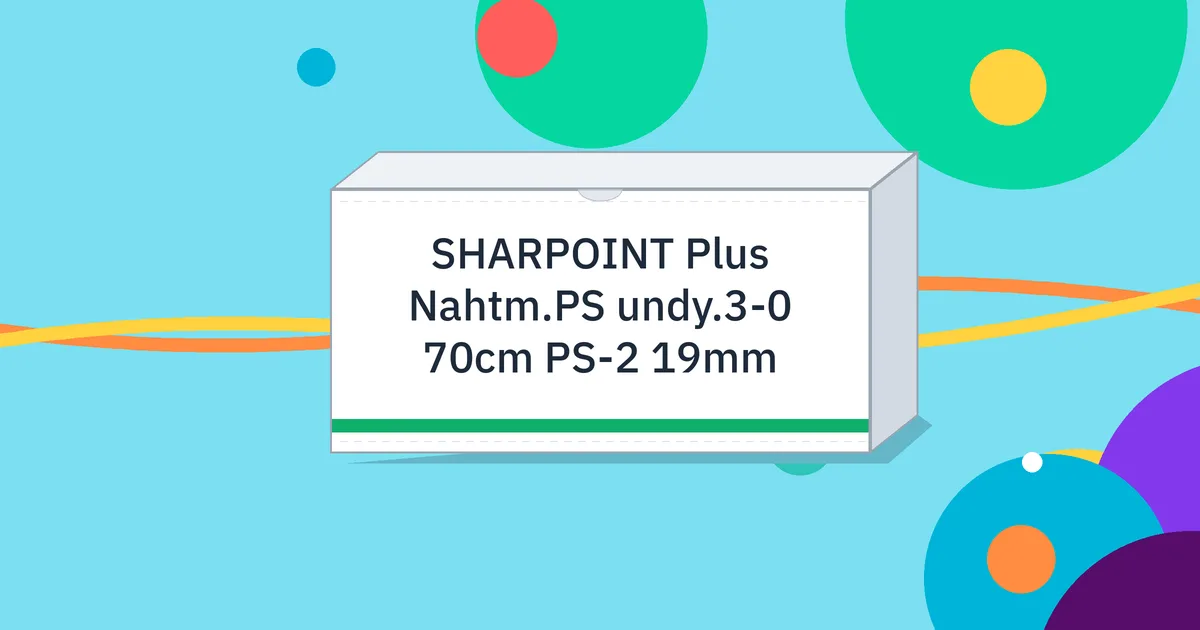 Symbolbild: Packung mit der Aufschrift SHARPOINT Plus Nahtm.PS undy.3-0 70cm PS-2 19mm (PZN 17995932) – Verfügbarkeit und Bezug in Apotheken in Frankfurt am Main