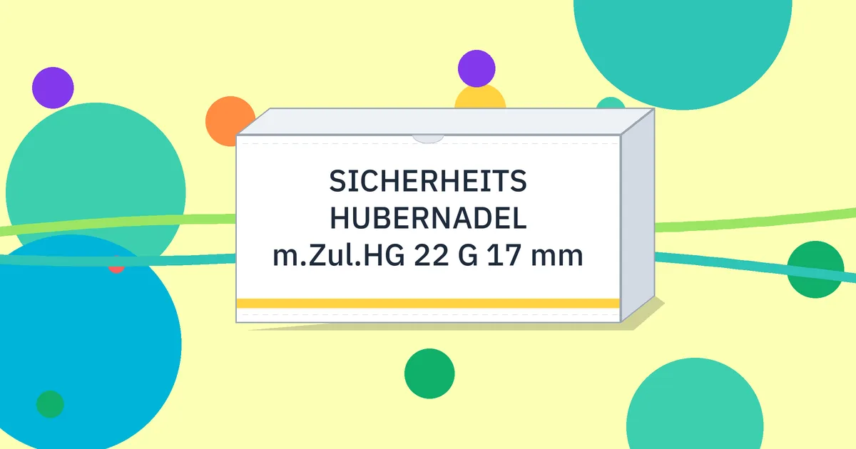 Symbolbild: Packung mit der Aufschrift SICHERHEITS HUBERNADEL m.Zul.HG 22 G 17 mm (PZN 12340416) – Verfügbarkeit und Bezug in Apotheken in Frankfurt am Main