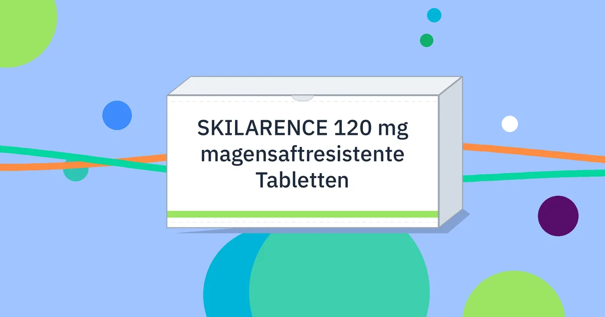 Symbolbild: Packung mit der Aufschrift SKILARENCE 120 mg magensaftresistente Tabletten (PZN 19688950) – Verfügbarkeit und Bezug in Apotheken in Frankfurt am Main
