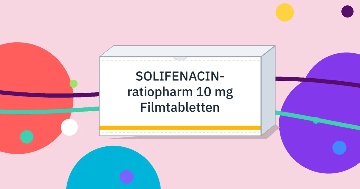 Symbolbild: Packung mit der Aufschrift SOLIFENACIN-ratiopharm 10 mg Filmtabletten (PZN 14323853) – Verfügbarkeit und Bezug in Apotheken in Frankfurt am Main
