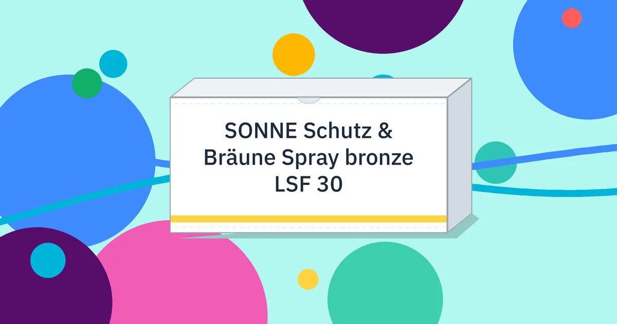 Symbolbild: Packung mit der Aufschrift SONNE Schutz & Bräune Spray bronze LSF 30 (PZN 18358972) – Verfügbarkeit und Bezug in Apotheken in Frankfurt am Main