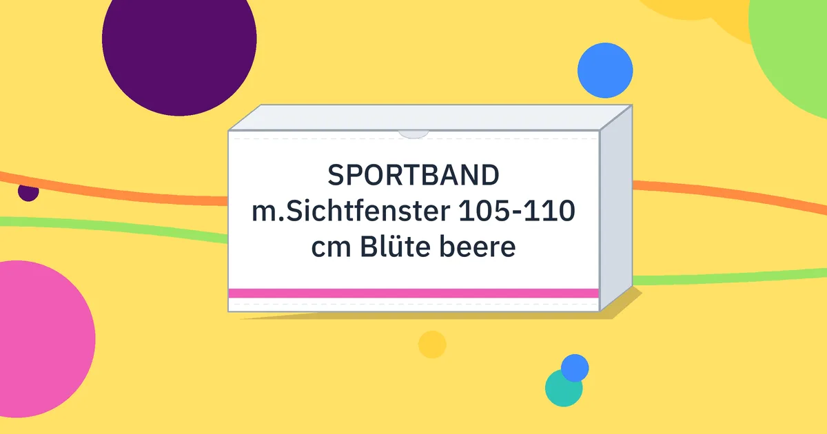 Symbolbild: Packung mit der Aufschrift SPORTBAND m.Sichtfenster 105-110 cm Blüte beere (PZN 13917119) – Verfügbarkeit und Bezug in Apotheken in Frankfurt am Main