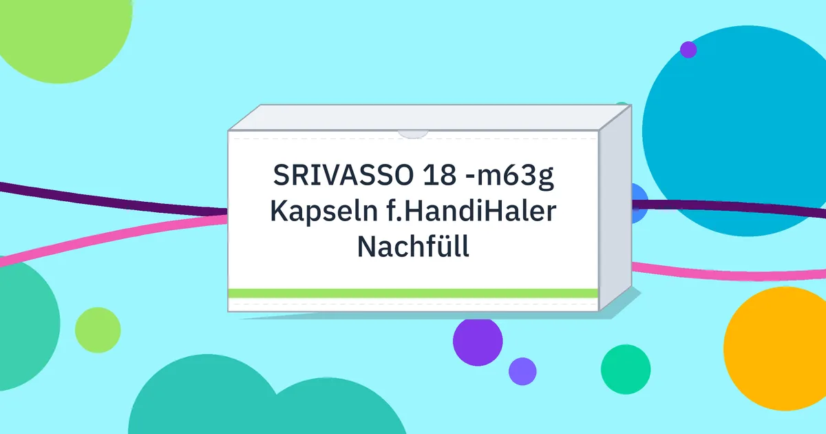 Symbolbild: Packung mit der Aufschrift SRIVASSO 18 -m63g Kapseln f.HandiHaler Nachfüll (PZN 11342011) – Verfügbarkeit und Bezug in Apotheken in Frankfurt am Main