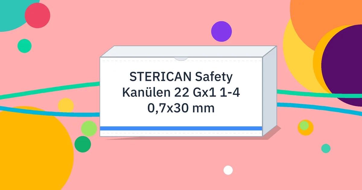 Symbolbild: Packung mit der Aufschrift STERICAN Safety Kanülen 22 Gx1 1-4 0,7x30 mm (PZN 18472372) – Verfügbarkeit und Bezug in Apotheken in Frankfurt am Main