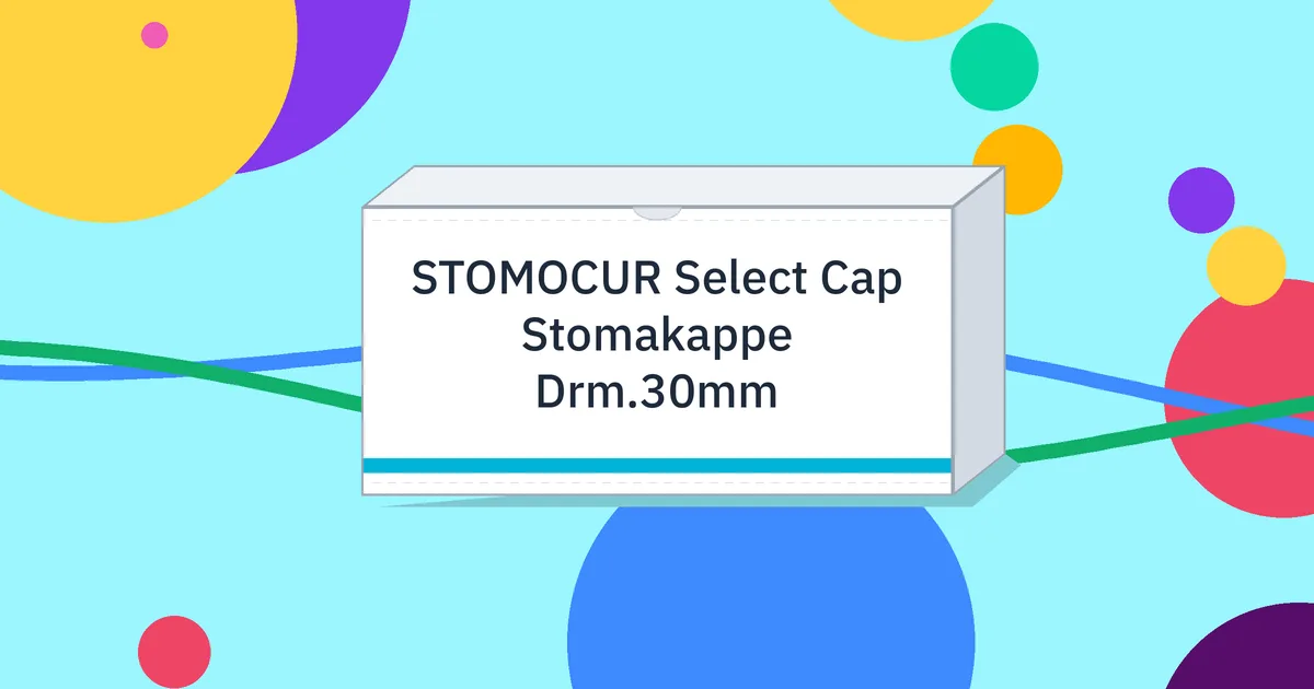 Symbolbild: Packung mit der Aufschrift STOMOCUR Select Cap Stomakappe Drm.30mm (PZN 14138162) – Verfügbarkeit und Bezug in Apotheken in Frankfurt am Main