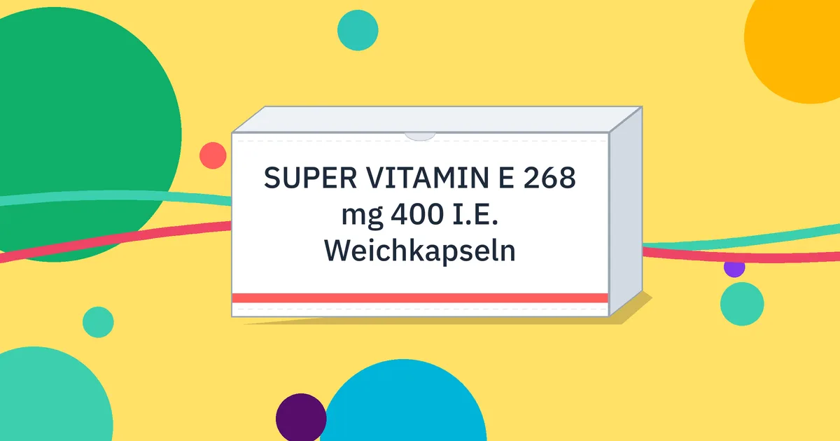 Symbolbild: Packung mit der Aufschrift SUPER VITAMIN E 268 mg 400 I.E. Weichkapseln (PZN 19740426) – Verfügbarkeit und Bezug in Apotheken in Frankfurt am Main