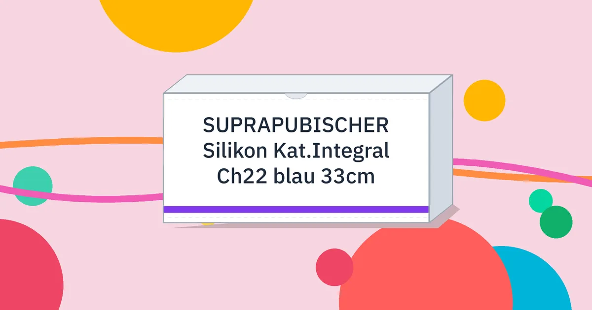 Symbolbild: Packung mit der Aufschrift SUPRAPUBISCHER Silikon Kat.Integral Ch22 blau 33cm (PZN 09767878) – Verfügbarkeit und Bezug in Apotheken in Frankfurt am Main