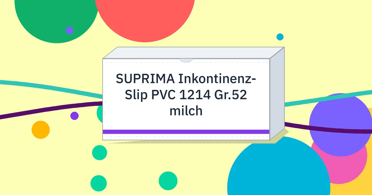 Symbolbild: Packung mit der Aufschrift SUPRIMA Inkontinenz-Slip PVC 1214 Gr.52 milch (PZN 03922987) – Verfügbarkeit und Bezug in Apotheken in Frankfurt am Main