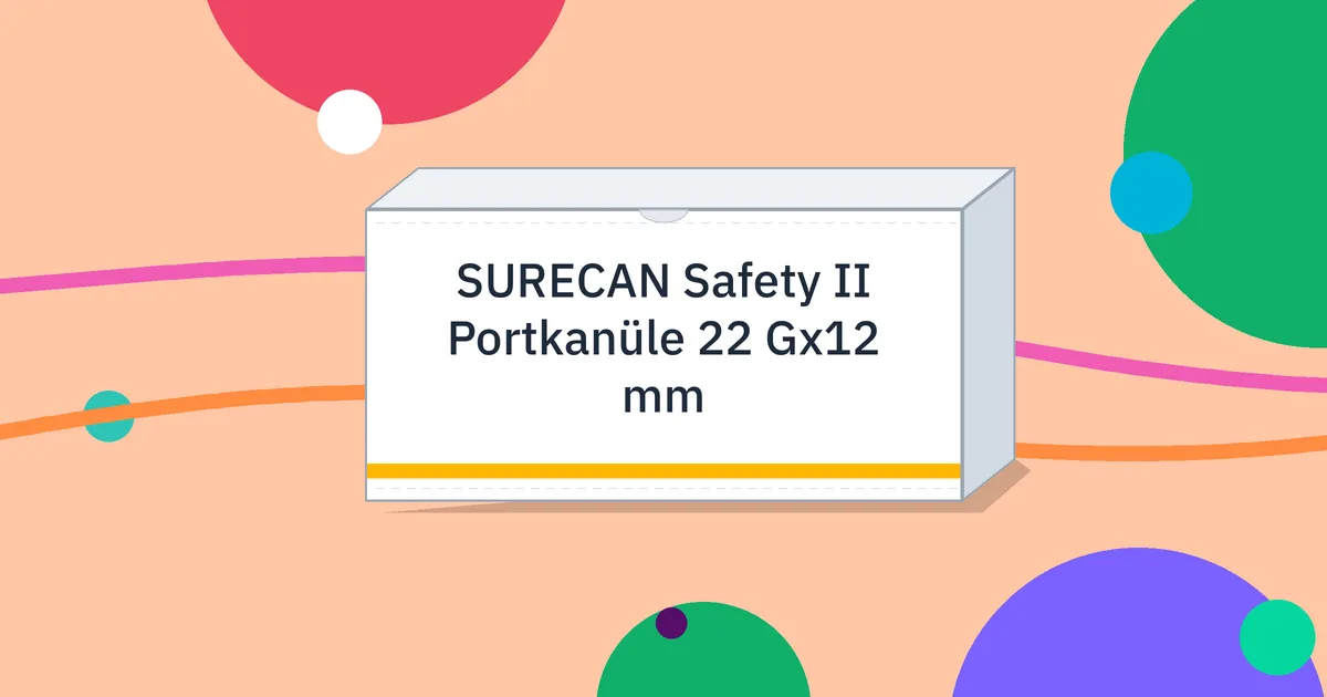 Symbolbild: Packung mit der Aufschrift SURECAN Safety II Portkanüle 22 Gx12 mm (PZN 13649535) – Verfügbarkeit und Bezug in Apotheken in Frankfurt am Main