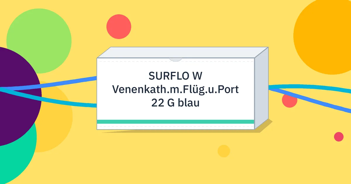 Symbolbild: Packung mit der Aufschrift SURFLO W Venenkath.m.Flüg.u.Port 22 G blau (PZN 06627131) – Verfügbarkeit und Bezug in Apotheken in Frankfurt am Main