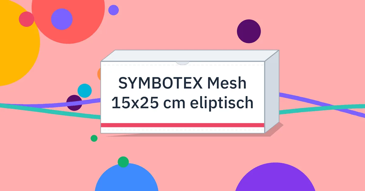 Symbolbild: Packung mit der Aufschrift SYMBOTEX Mesh 15x25 cm eliptisch (PZN 10631167) – Verfügbarkeit und Bezug in Apotheken in Frankfurt am Main
