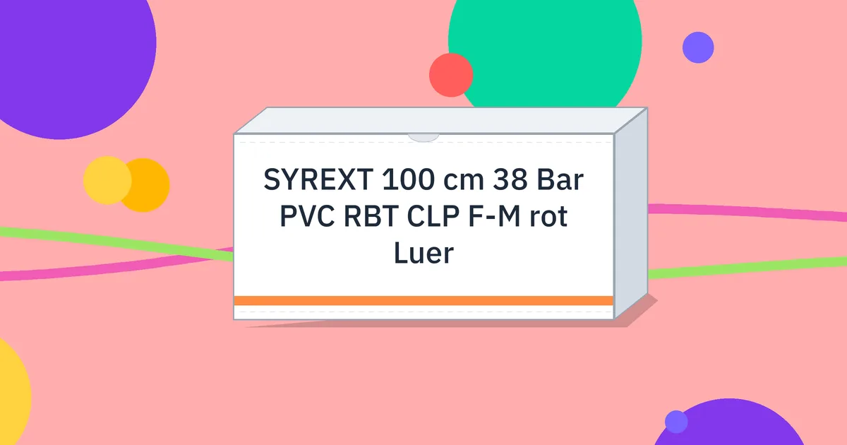 Symbolbild: Packung mit der Aufschrift SYREXT 100 cm 38 Bar PVC RBT CLP F-M rot Luer (PZN 17897922) – Verfügbarkeit und Bezug in Apotheken in Frankfurt am Main