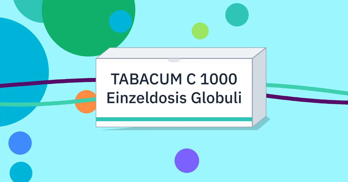 Symbolbild: Packung mit der Aufschrift TABACUM C 1000 Einzeldosis Globuli (PZN 03034962) – Verfügbarkeit und Bezug in Apotheken in Frankfurt am Main