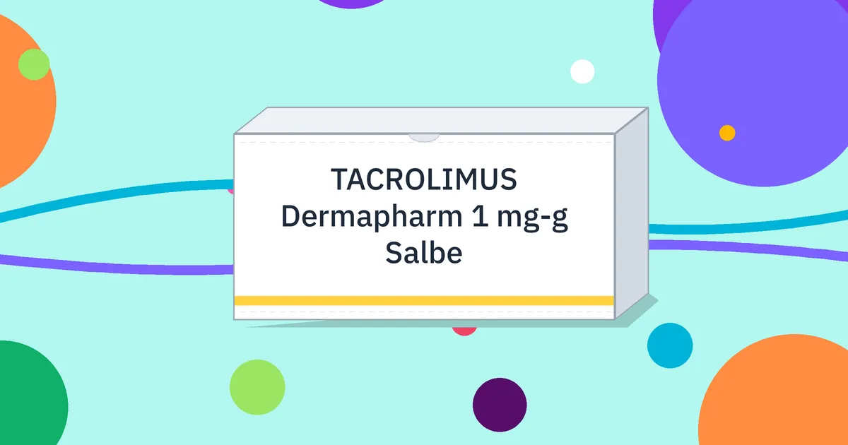 Symbolbild: Packung mit der Aufschrift TACROLIMUS Dermapharm 1 mg-g Salbe (PZN 14216040) – Verfügbarkeit und Bezug in Apotheken in Frankfurt am Main