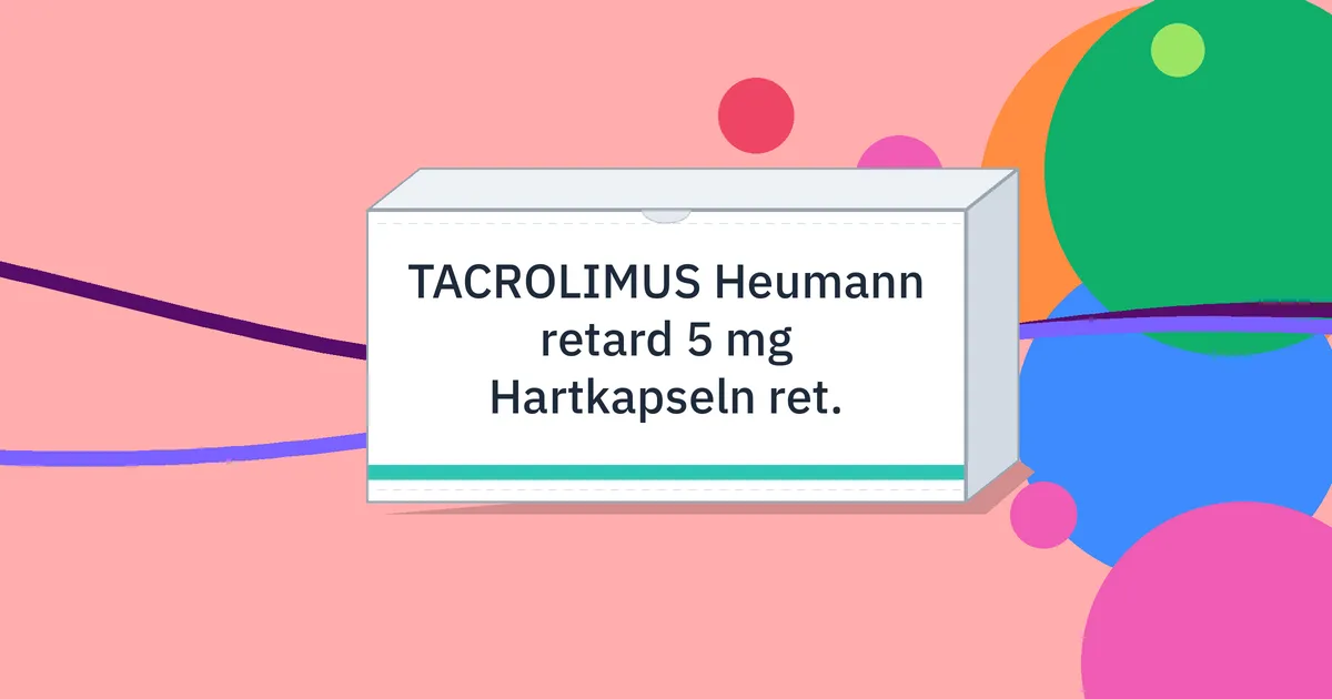 Symbolbild: Packung mit der Aufschrift TACROLIMUS Heumann retard 5 mg Hartkapseln ret. (PZN 18490849) – Verfügbarkeit und Bezug in Apotheken in Frankfurt am Main