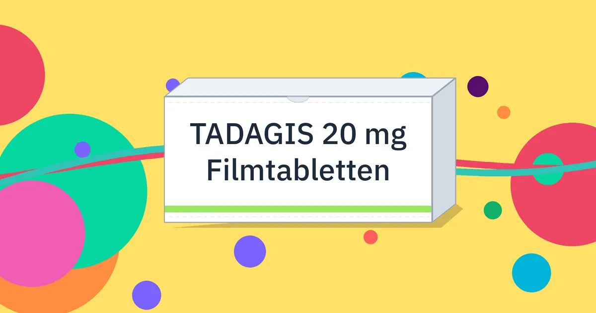 Symbolbild: Packung mit der Aufschrift TADAGIS 20 mg Filmtabletten (PZN 13838779) – Verfügbarkeit und Bezug in Apotheken in Frankfurt am Main