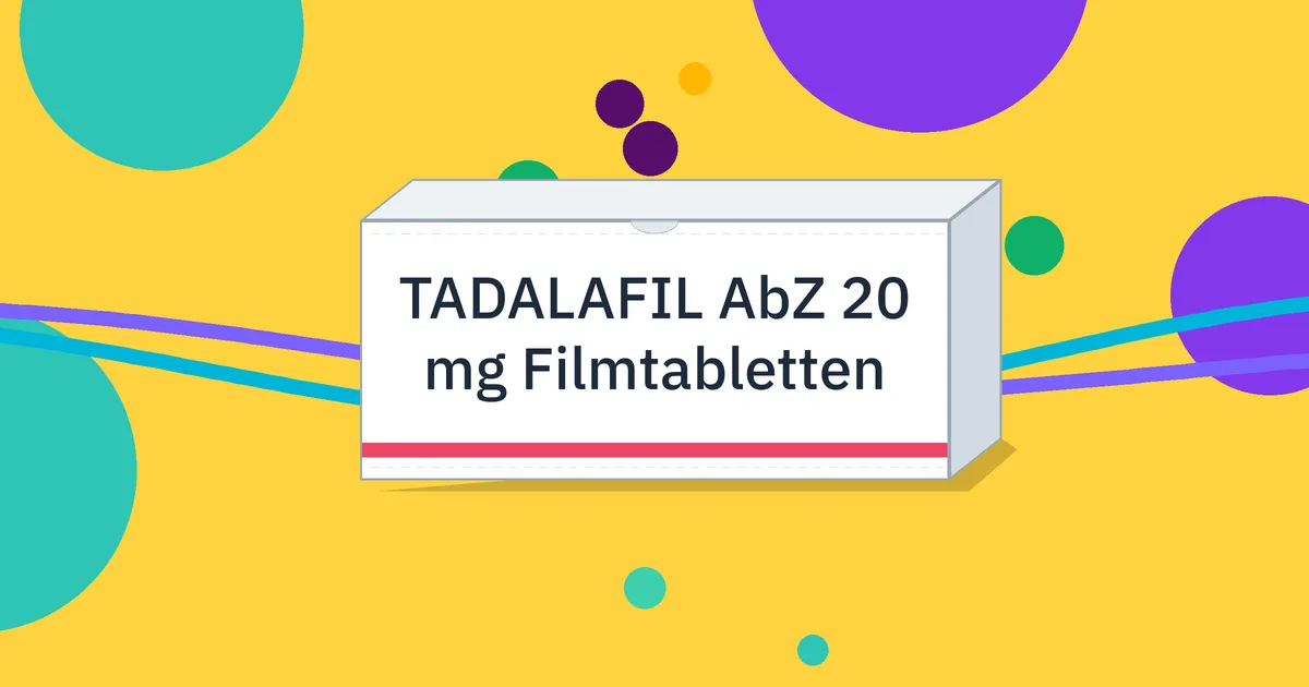Symbolbild: Packung mit der Aufschrift TADALAFIL AbZ 20 mg Filmtabletten (PZN 13168830) – Verfügbarkeit und Bezug in Apotheken in Frankfurt am Main