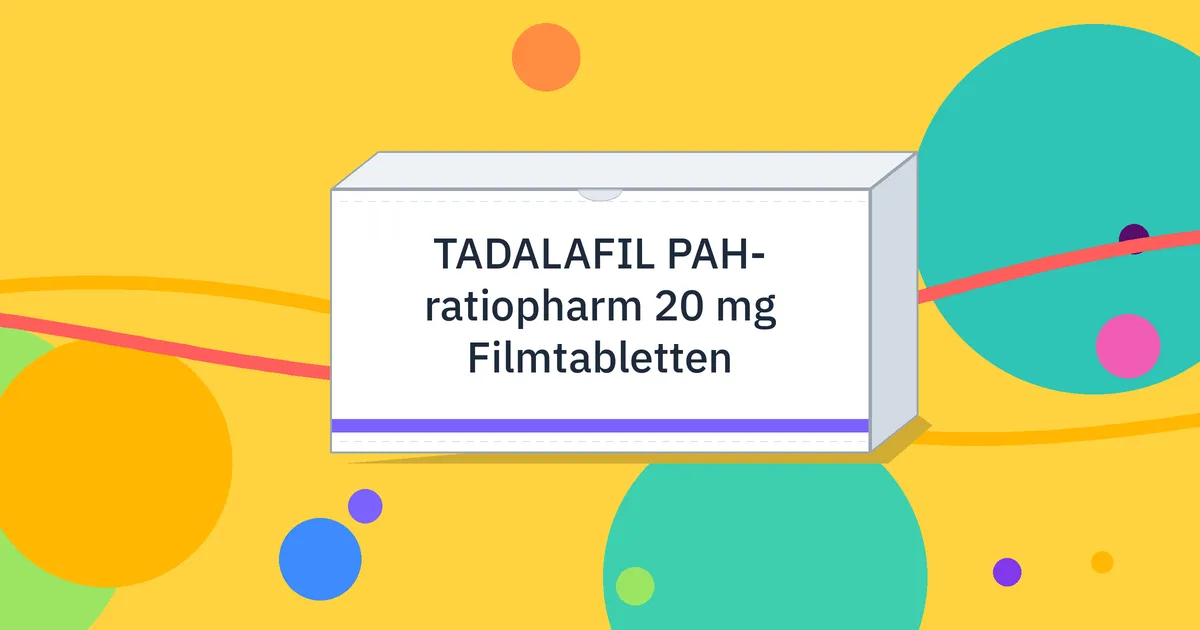 Symbolbild: Packung mit der Aufschrift TADALAFIL PAH-ratiopharm 20 mg Filmtabletten (PZN 18128114) – Verfügbarkeit und Bezug in Apotheken in Frankfurt am Main