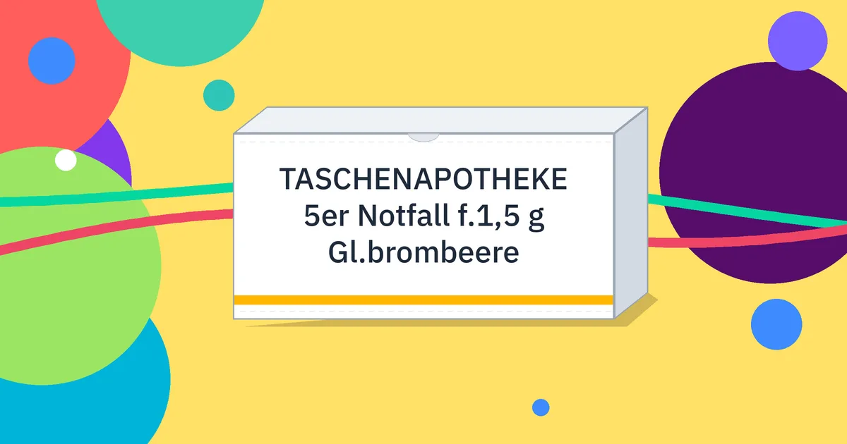 Symbolbild: Packung mit der Aufschrift TASCHENAPOTHEKE 5er Notfall f.1,5 g Gl.brombeere (PZN 01893460) – Verfügbarkeit und Bezug in Apotheken in Frankfurt am Main