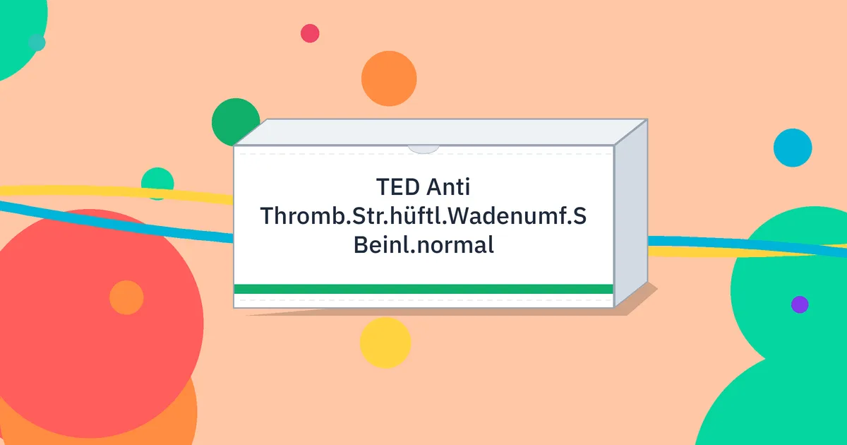 Symbolbild: Packung mit der Aufschrift TED Anti Thromb.Str.hüftl.Wadenumf.S Beinl.normal (PZN 12377856) – Verfügbarkeit und Bezug in Apotheken in Frankfurt am Main