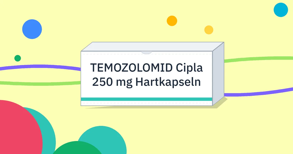 Symbolbild: Packung mit der Aufschrift TEMOZOLOMID Cipla 250 mg Hartkapseln (PZN 11715133) – Verfügbarkeit und Bezug in Apotheken in Frankfurt am Main