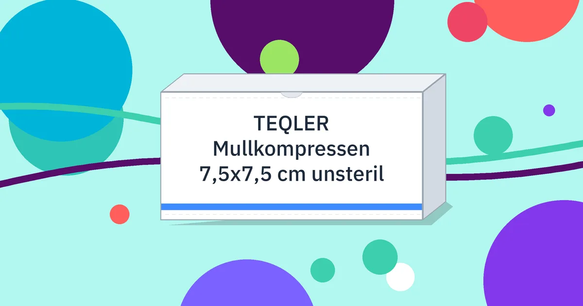Symbolbild: Packung mit der Aufschrift TEQLER Mullkompressen 7,5x7,5 cm unsteril (PZN 17526686) – Verfügbarkeit und Bezug in Apotheken in Frankfurt am Main