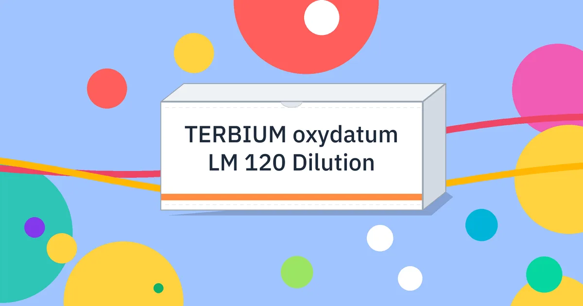 Symbolbild: Packung mit der Aufschrift TERBIUM oxydatum LM 120 Dilution (PZN 13216463) – Verfügbarkeit und Bezug in Apotheken in Frankfurt am Main