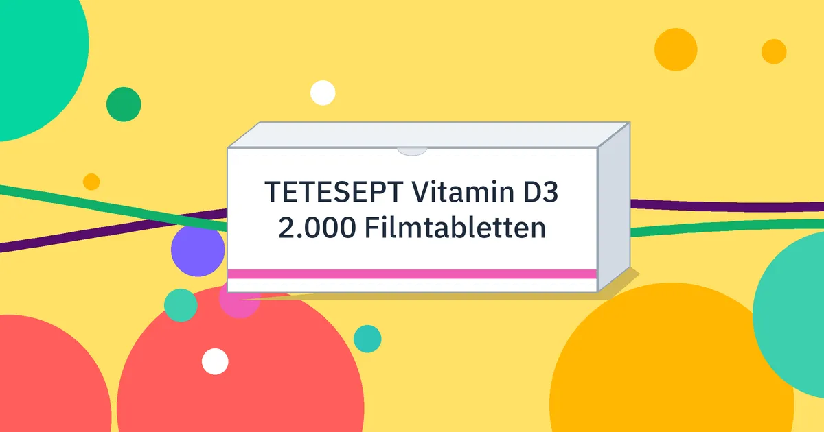 Symbolbild: Packung mit der Aufschrift TETESEPT Vitamin D3 2.000 Filmtabletten (PZN 11678202) – Verfügbarkeit und Bezug in Apotheken in Frankfurt am Main