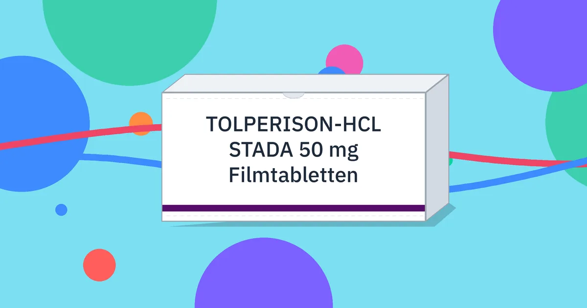 Symbolbild: Packung mit der Aufschrift TOLPERISON-HCL STADA 50 mg Filmtabletten (PZN 00984663) – Verfügbarkeit und Bezug in Apotheken in Frankfurt am Main