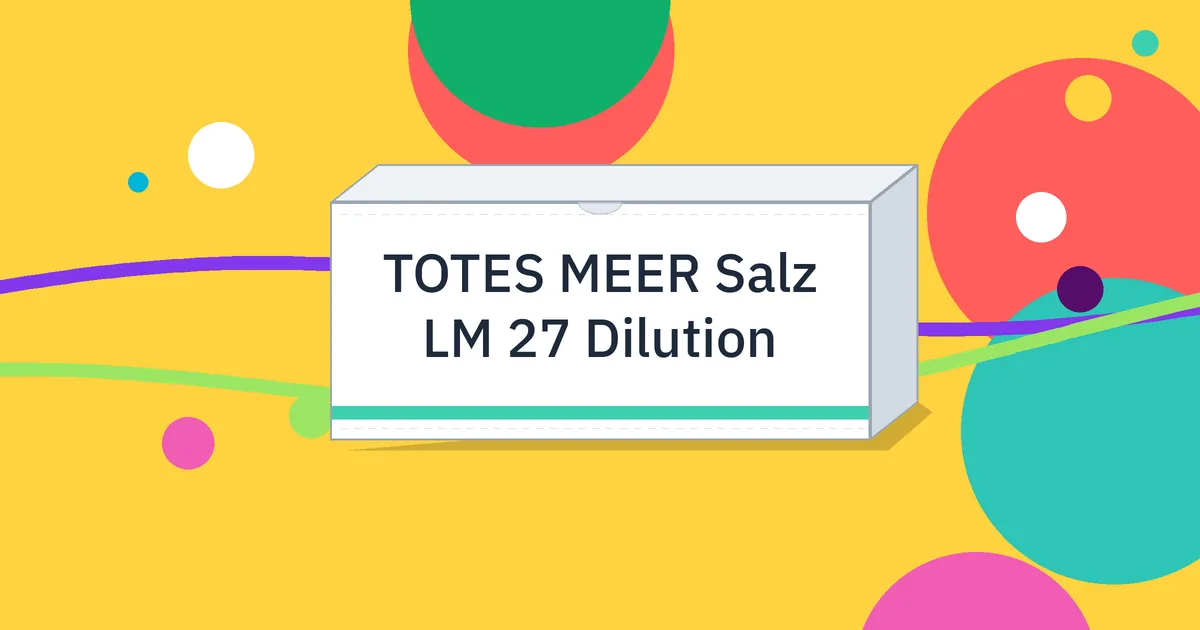 Symbolbild: Packung mit der Aufschrift TOTES MEER Salz LM 27 Dilution (PZN 13226378) – Verfügbarkeit und Bezug in Apotheken in Frankfurt am Main