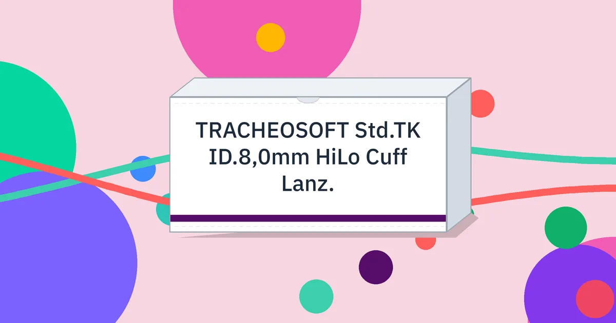 Symbolbild: Packung mit der Aufschrift TRACHEOSOFT Std.TK ID.8,0mm HiLo Cuff Lanz. (PZN 04109834) – Verfügbarkeit und Bezug in Apotheken in Frankfurt am Main