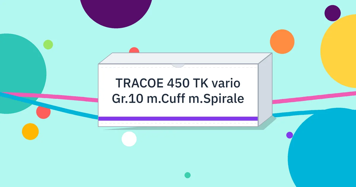 Symbolbild: Packung mit der Aufschrift TRACOE 450 TK vario Gr.10 m.Cuff m.Spirale (PZN 02363014) – Verfügbarkeit und Bezug in Apotheken in Frankfurt am Main