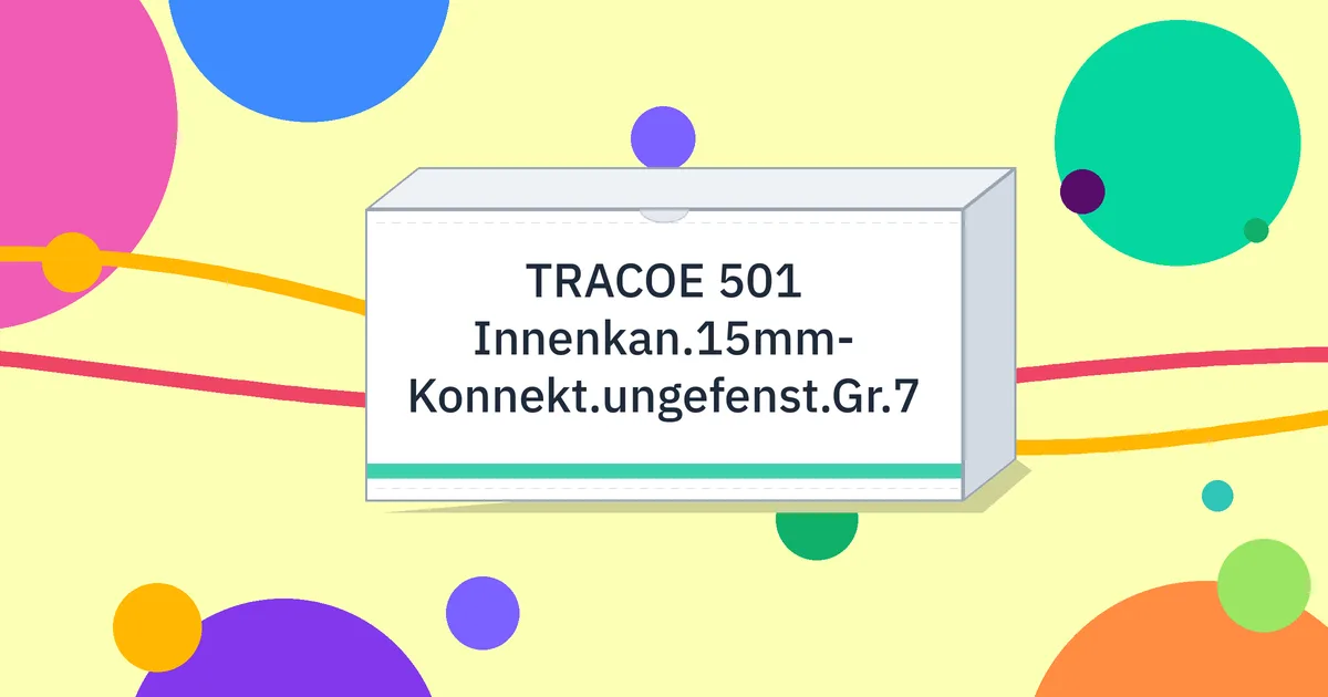 Symbolbild: Packung mit der Aufschrift TRACOE 501 Innenkan.15mm-Konnekt.ungefenst.Gr.7 (PZN 02723346) – Verfügbarkeit und Bezug in Apotheken in Frankfurt am Main