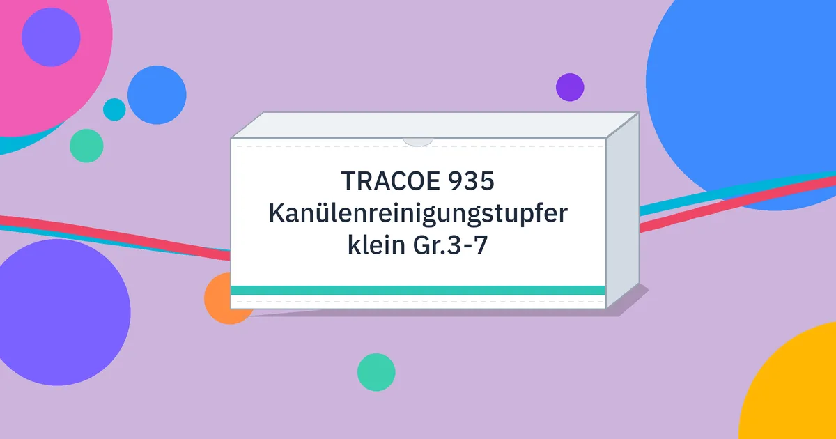 Symbolbild: Packung mit der Aufschrift TRACOE 935 Kanülenreinigungstupfer klein Gr.3-7 (PZN 02721488) – Verfügbarkeit und Bezug in Apotheken in Frankfurt am Main