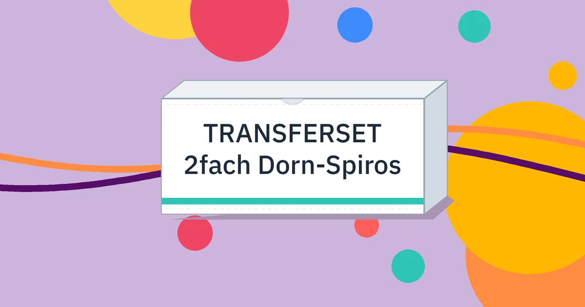 Symbolbild: Packung mit der Aufschrift TRANSFERSET 2fach Dorn-Spiros (PZN 19443680) – Verfügbarkeit und Bezug in Apotheken in Frankfurt am Main