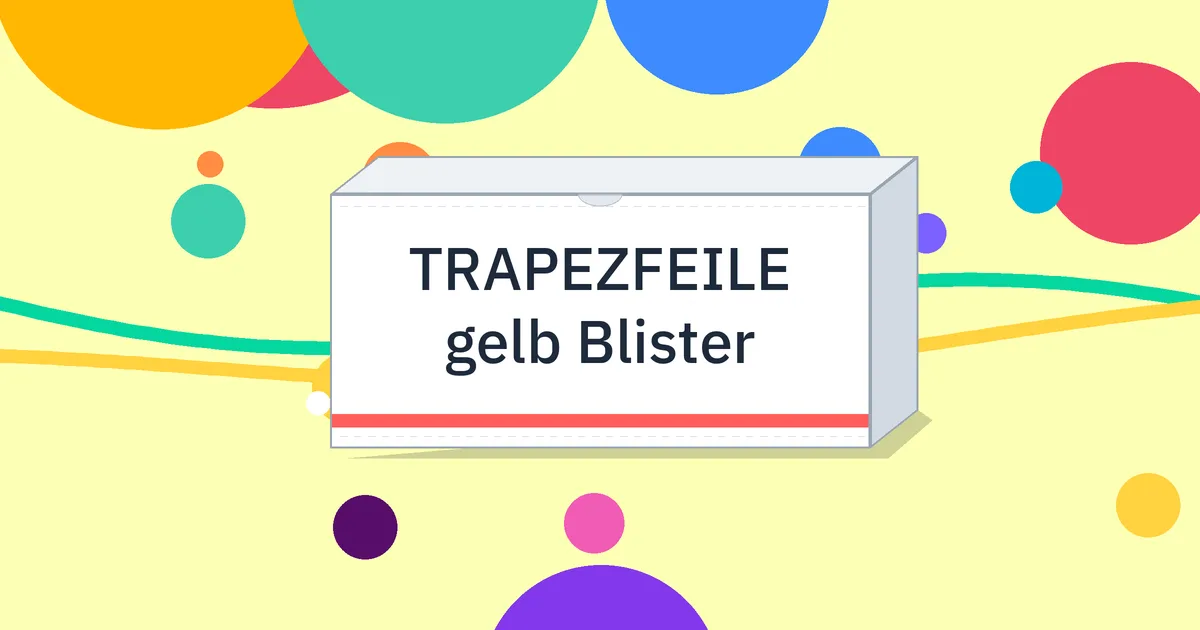 Symbolbild: Packung mit der Aufschrift TRAPEZFEILE gelb Blister (PZN 10349956) – Verfügbarkeit und Bezug in Apotheken in Frankfurt am Main