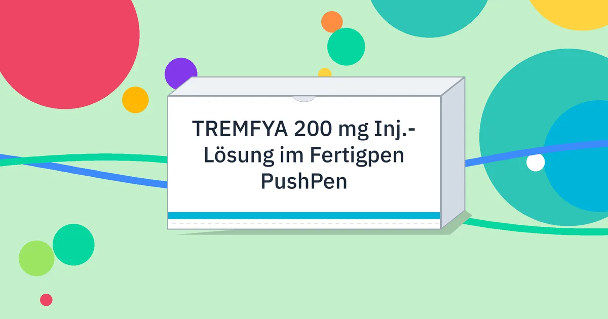 Symbolbild: Packung mit der Aufschrift TREMFYA 200 mg Inj.-Lösung im Fertigpen PushPen (PZN 19480072) – Verfügbarkeit und Bezug in Apotheken in Frankfurt am Main