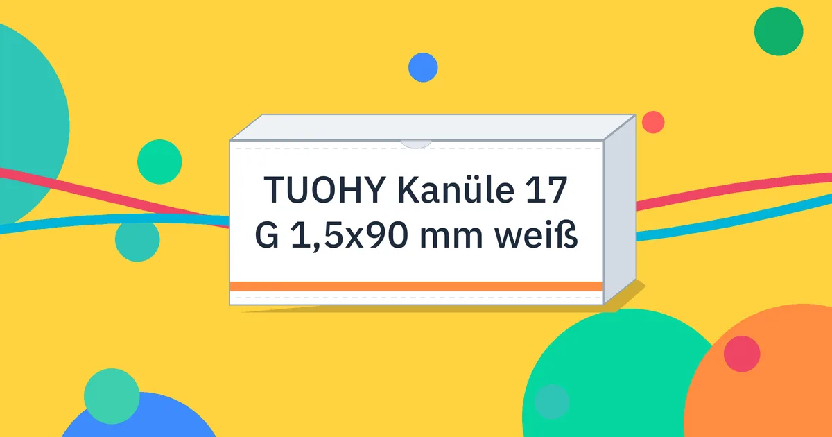 Symbolbild: Packung mit der Aufschrift TUOHY Kanüle 17 G 1,5x90 mm weiß (PZN 00872415) – Verfügbarkeit und Bezug in Apotheken in Frankfurt am Main
