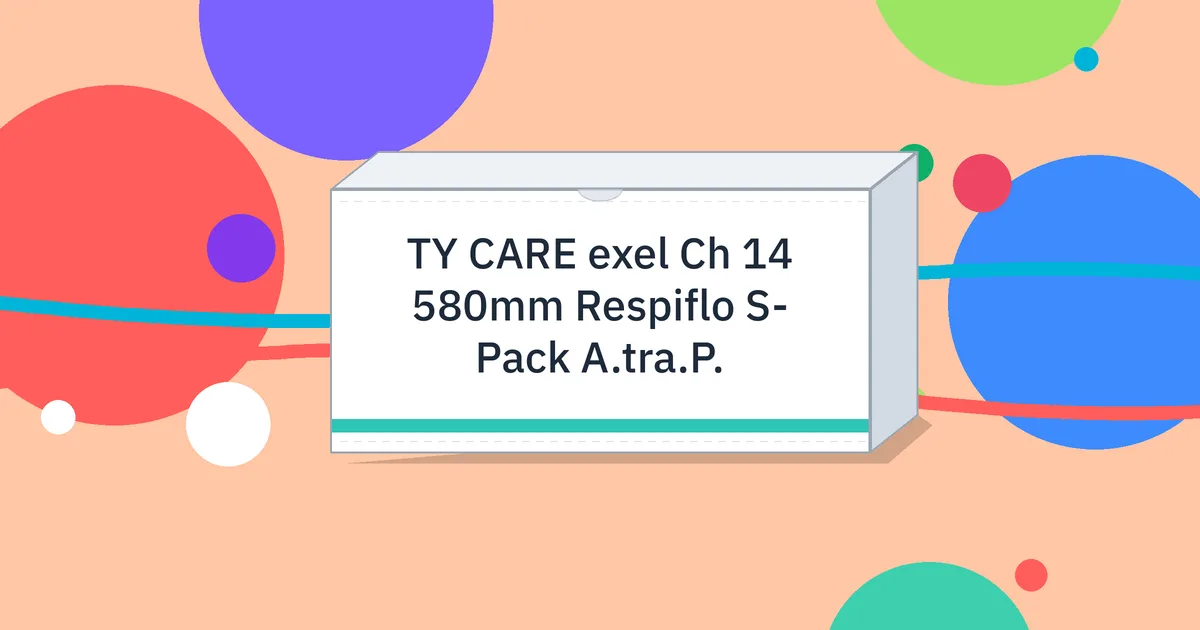 Symbolbild: Packung mit der Aufschrift TY CARE exel Ch 14 580mm Respiflo S-Pack A.tra.P. (PZN 00818479) – Verfügbarkeit und Bezug in Apotheken in Frankfurt am Main