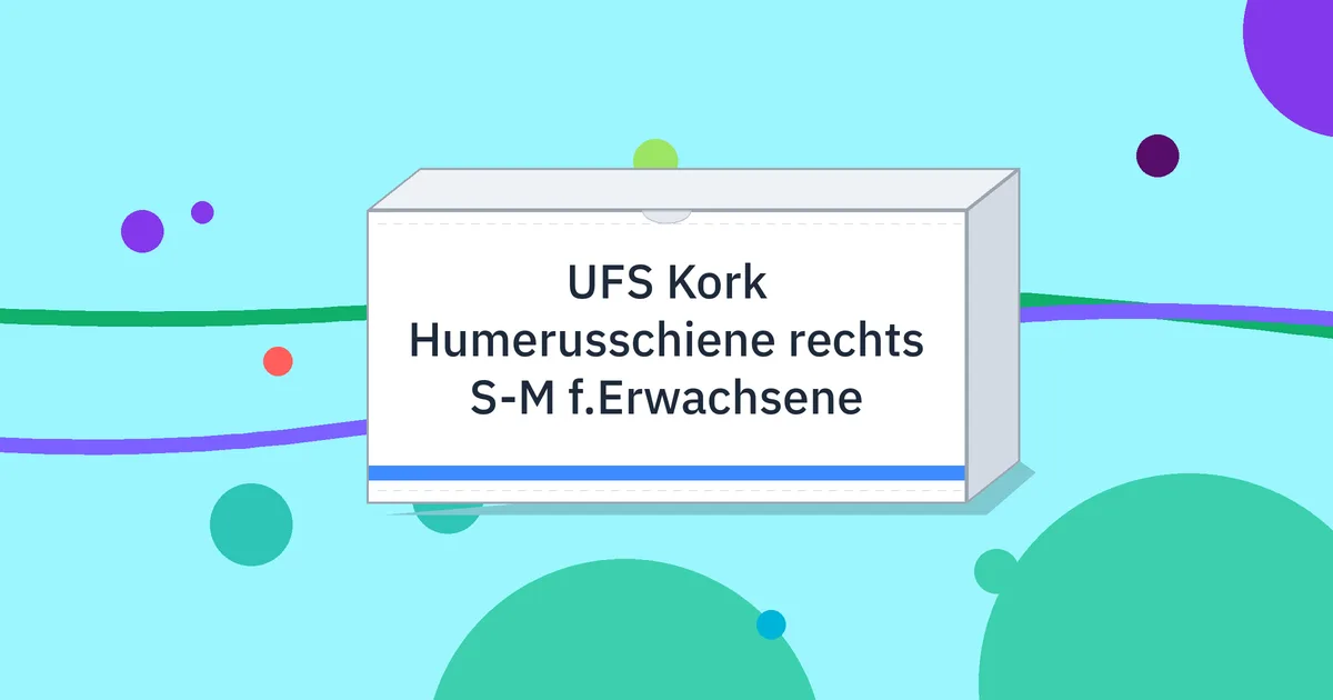 Symbolbild: Packung mit der Aufschrift UFS Kork Humerusschiene rechts S-M f.Erwachsene (PZN 04810138) – Verfügbarkeit und Bezug in Apotheken in Frankfurt am Main