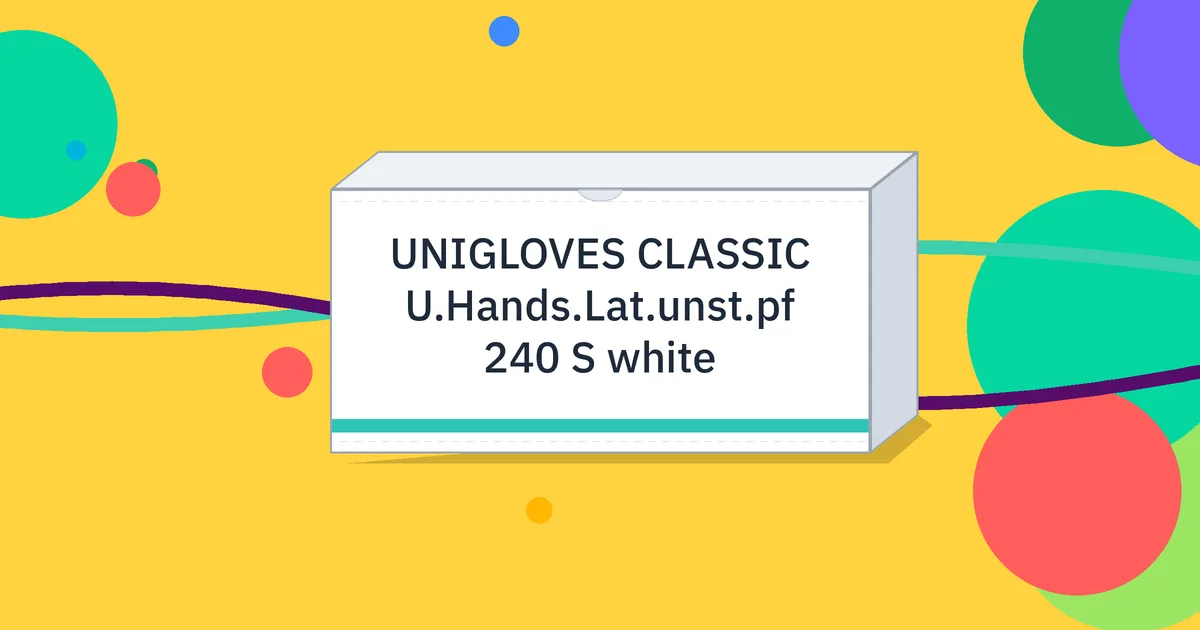 Symbolbild: Packung mit der Aufschrift UNIGLOVES CLASSIC U.Hands.Lat.unst.pf 240 S white (PZN 18100541) – Verfügbarkeit und Bezug in Apotheken in Frankfurt am Main