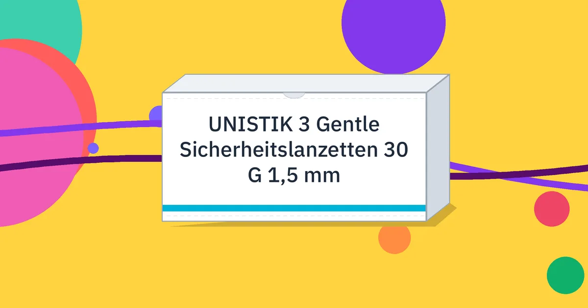 Symbolbild: Packung mit der Aufschrift UNISTIK 3 Gentle Sicherheitslanzetten 30 G 1,5 mm (PZN 09313019) – Verfügbarkeit und Bezug in Apotheken in Frankfurt am Main