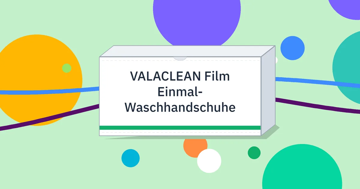 Symbolbild: Packung mit der Aufschrift VALACLEAN Film Einmal-Waschhandschuhe (PZN 13745954) – Verfügbarkeit und Bezug in Apotheken in Frankfurt am Main