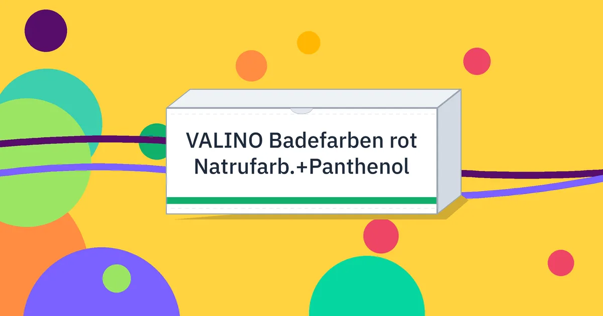 Symbolbild: Packung mit der Aufschrift VALINO Badefarben rot Natrufarb.+Panthenol (PZN 07771901) – Verfügbarkeit und Bezug in Apotheken in Frankfurt am Main