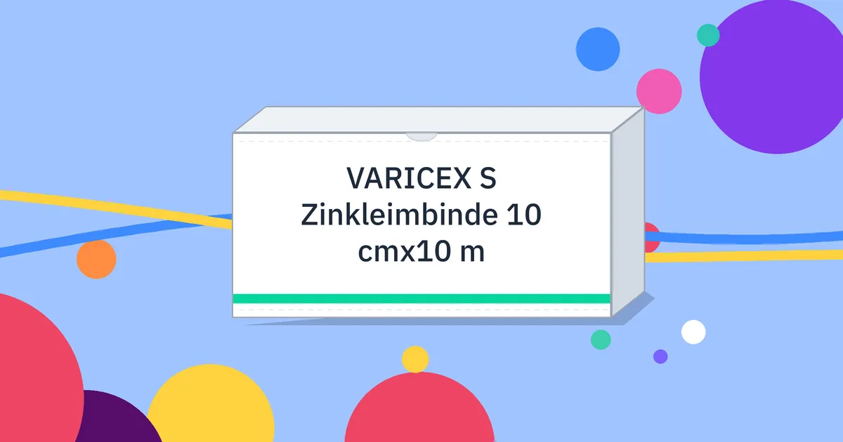 Symbolbild: Packung mit der Aufschrift VARICEX S Zinkleimbinde 10 cmx10 m (PZN 19814171) – Verfügbarkeit und Bezug in Apotheken in Frankfurt am Main