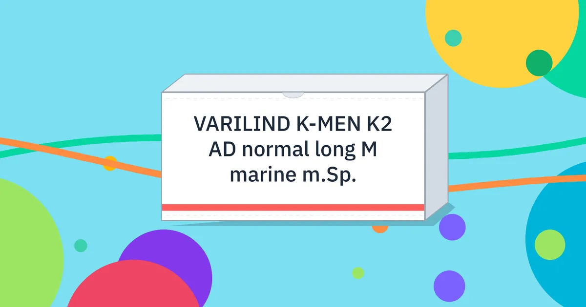 Symbolbild: Packung mit der Aufschrift VARILIND K-MEN K2 AD normal long M marine m.Sp. (PZN 20569363) – Verfügbarkeit und Bezug in Apotheken in Frankfurt am Main
