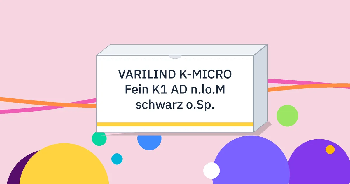Symbolbild: Packung mit der Aufschrift VARILIND K-MICRO Fein K1 AD n.lo.M schwarz o.Sp. (PZN 20557963) – Verfügbarkeit und Bezug in Apotheken in Frankfurt am Main